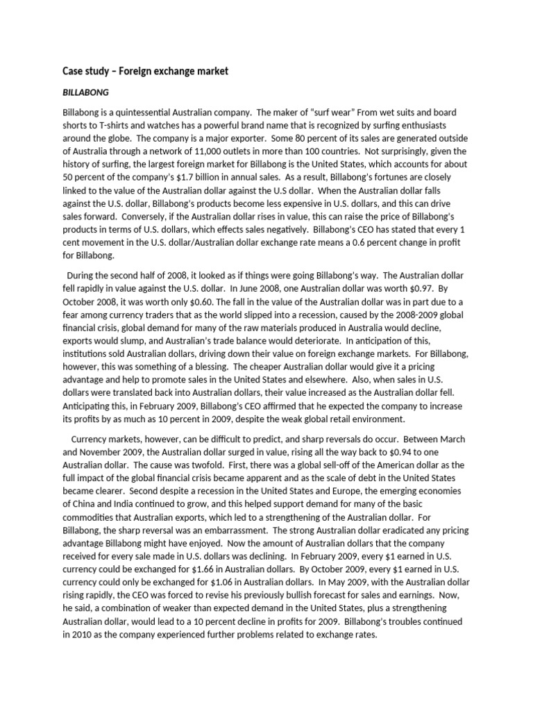 Case Study - Foreign Exchange Market | PDF | Australian Dollar | Exchange Rate