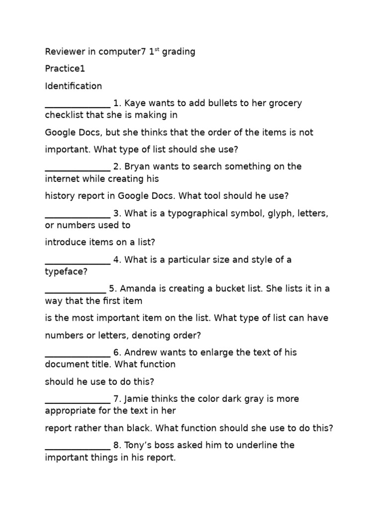 Reviewer in Computer7 1st Grading | PDF | Microsoft Word | Typefaces