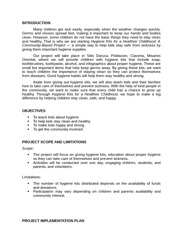 Project Proposal For NSTP | PDF | Hygiene | Well Being