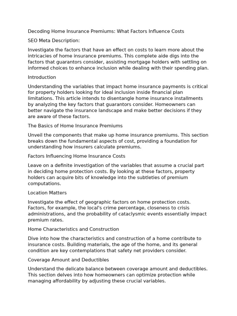 Decoding Home Insurance Premiums | PDF | Insurance | Home Insurance