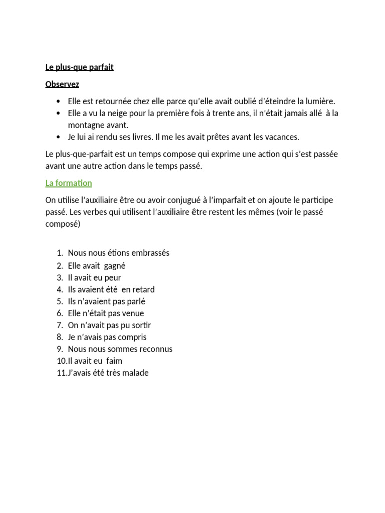 Exercices sur le plus-que-parfait | PDF