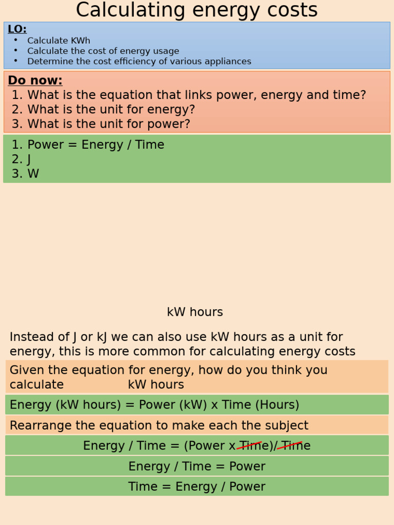 Energy Cost Calculation Guide | PDF | Watt | Physical Quantities