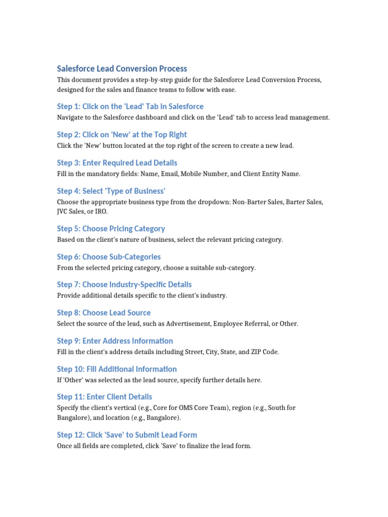 Salesforce Lead Conversion Process Document | PDF