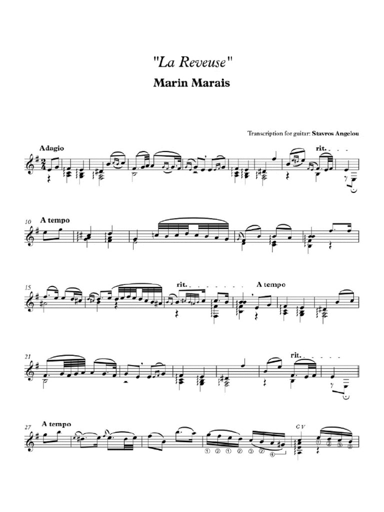 La Reveuse Marin Marias Guitar Transcription | PDF