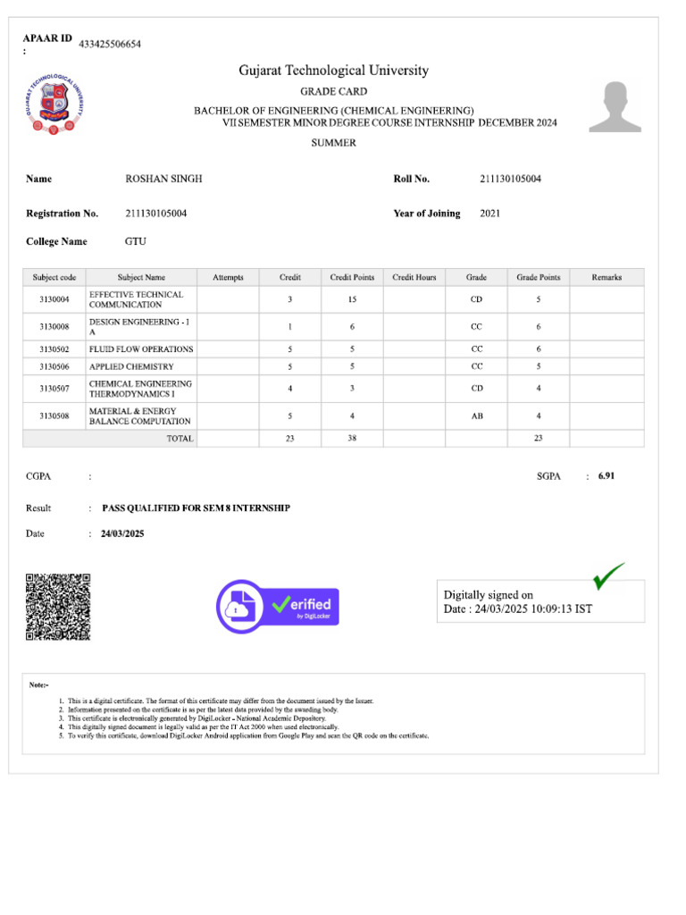 Gtu Grade Sheet | PDF