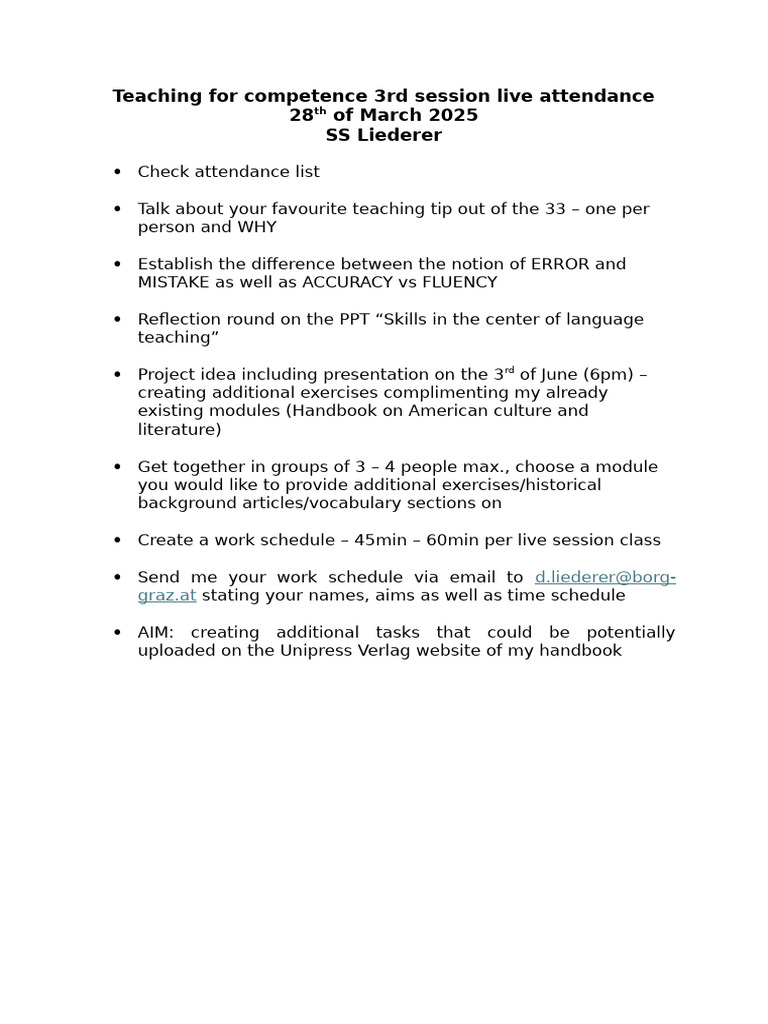 Teaching For Competence 3rd Session Live Attendance | PDF