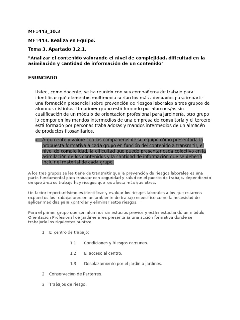 MF1443 Trabajo Grupal Tema 3 | PDF | Lugar de trabajo | Las condiciones ...
