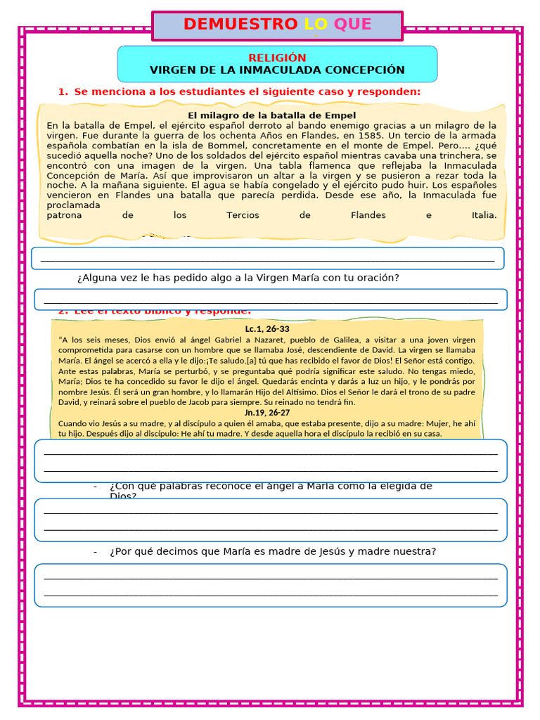 Ficha Religion - Inmaculada Concepción | PDF | María, madre de Jesús