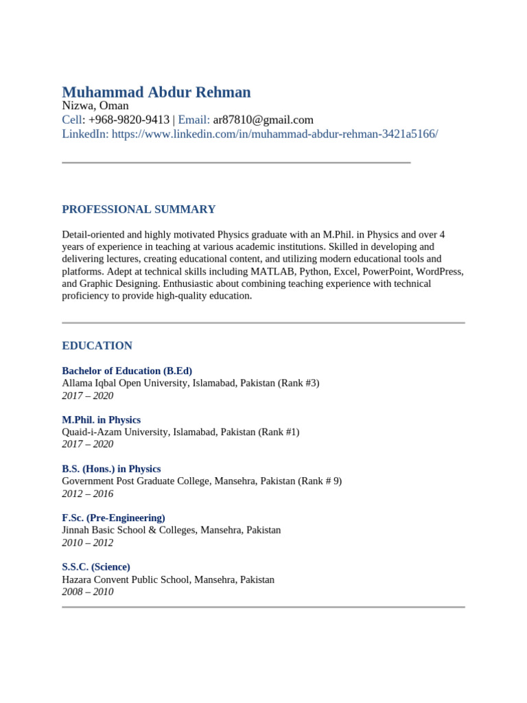 Professional CV (3) (1) - Copy | PDF | Pakistan