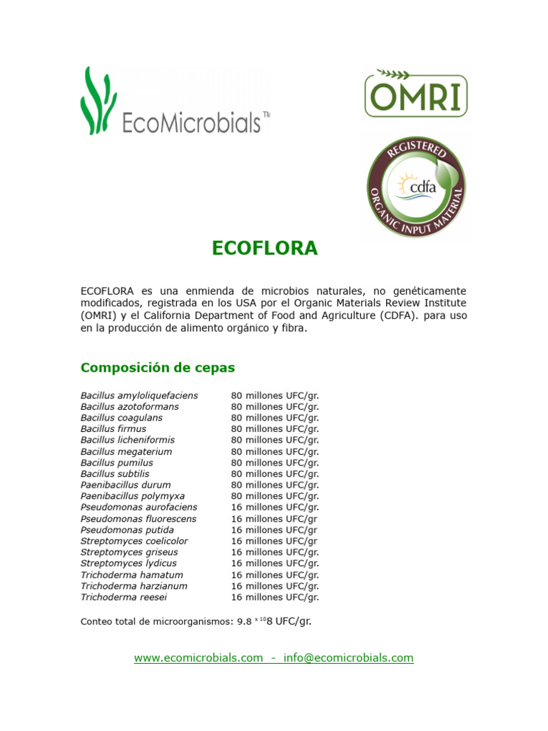 ECOFLORA Hoja Tecnica | PDF | Bacilo