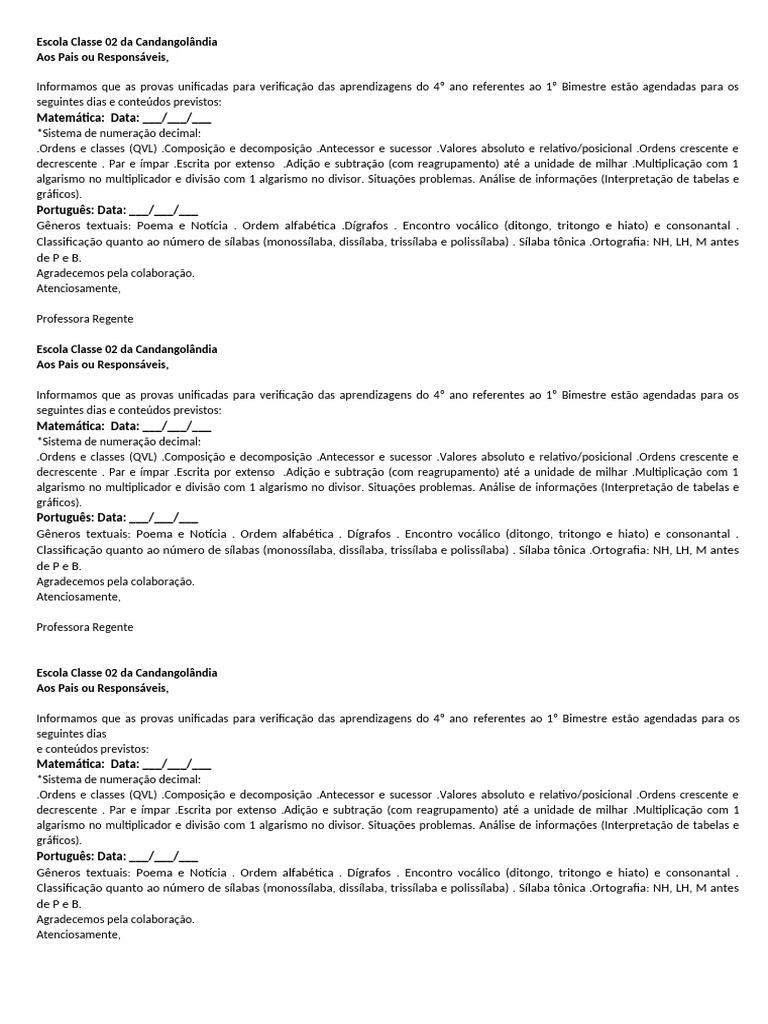 Bilhete Prova Primeiro Bimestre | PDF | Sílaba | Divisão (Matemática)