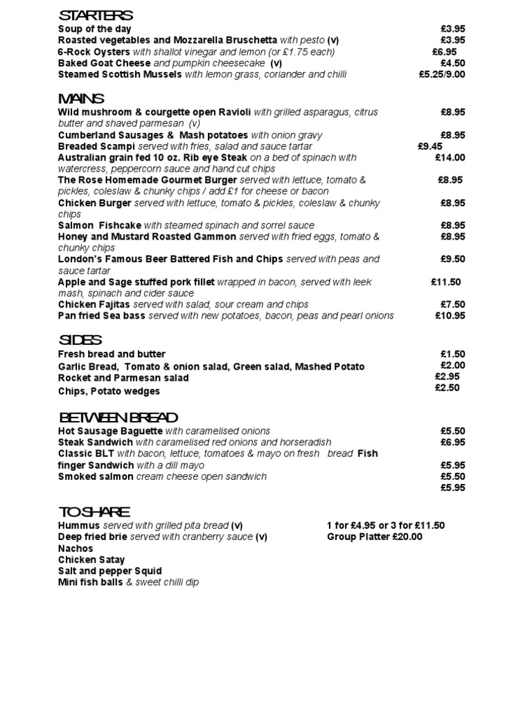 Diverse Menu: Starters, Mains, Sides & More | PDF