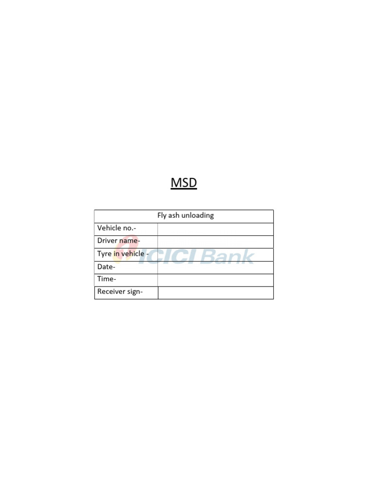Fly Ash Unloading Vehicle No.-Driver Name - Tyre in Vehicle - Date ...