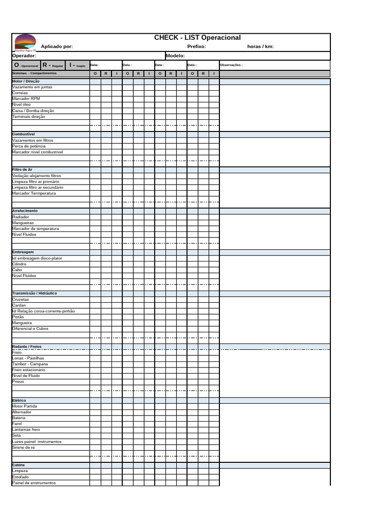 Checklist Operacional de Equipamentos | PDF