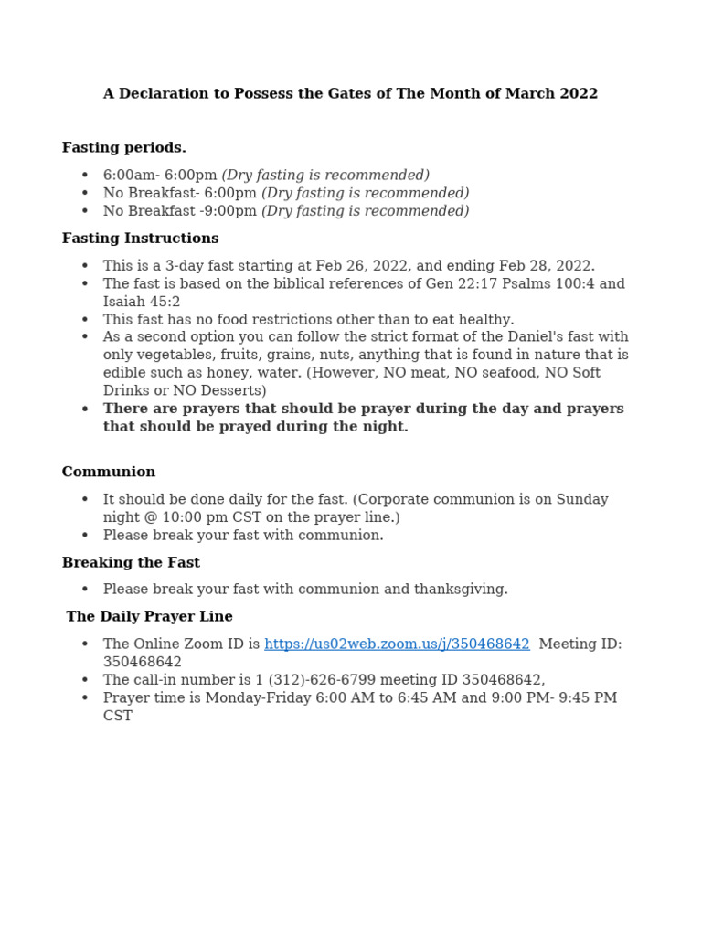 March 2022 Prayer Declaration Guide | PDF | Glory (Religion) | Prayer