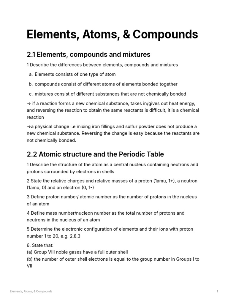 Elements Atoms Compounds | PDF | Ion | Chemical Bond