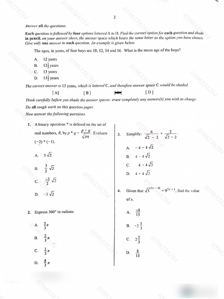WASSCE 2025 E-Maths Obj-Trial?? | PDF