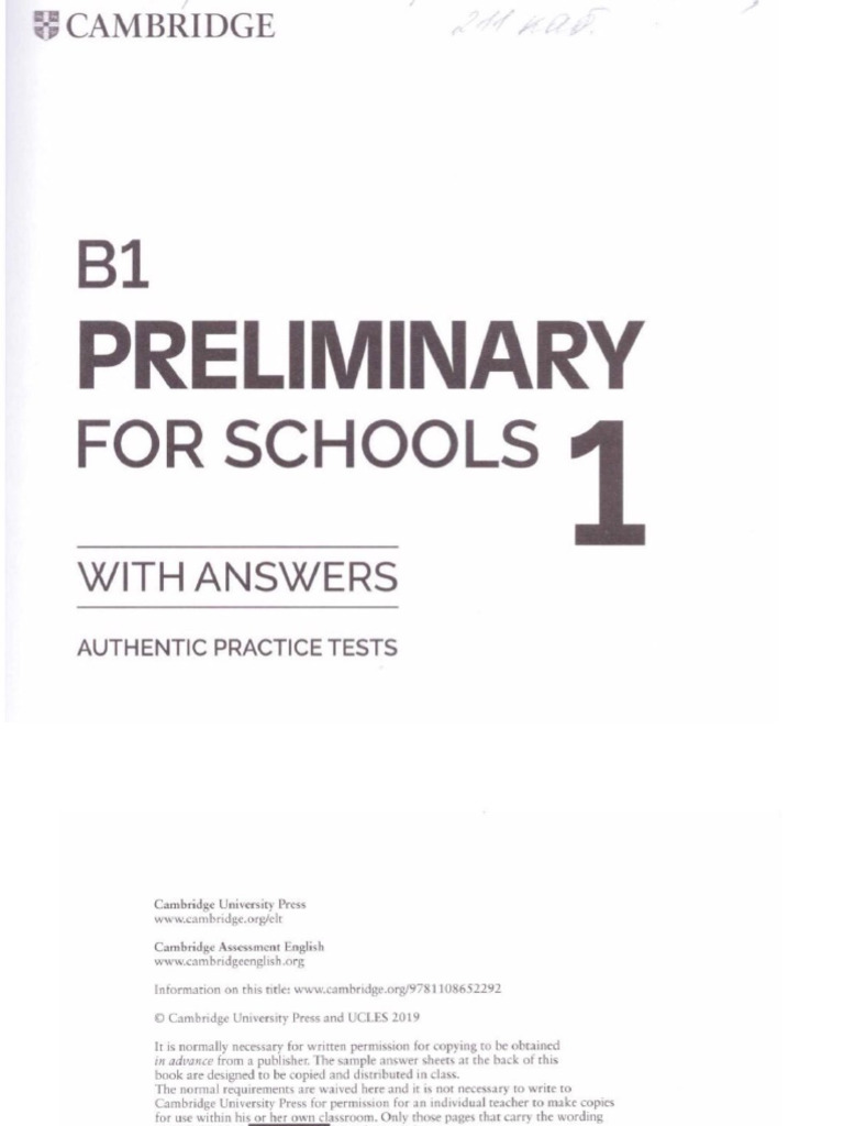 509 - 1 - B1 Preliminary For Schools 1 With Answers - 2019, 157p | PDF