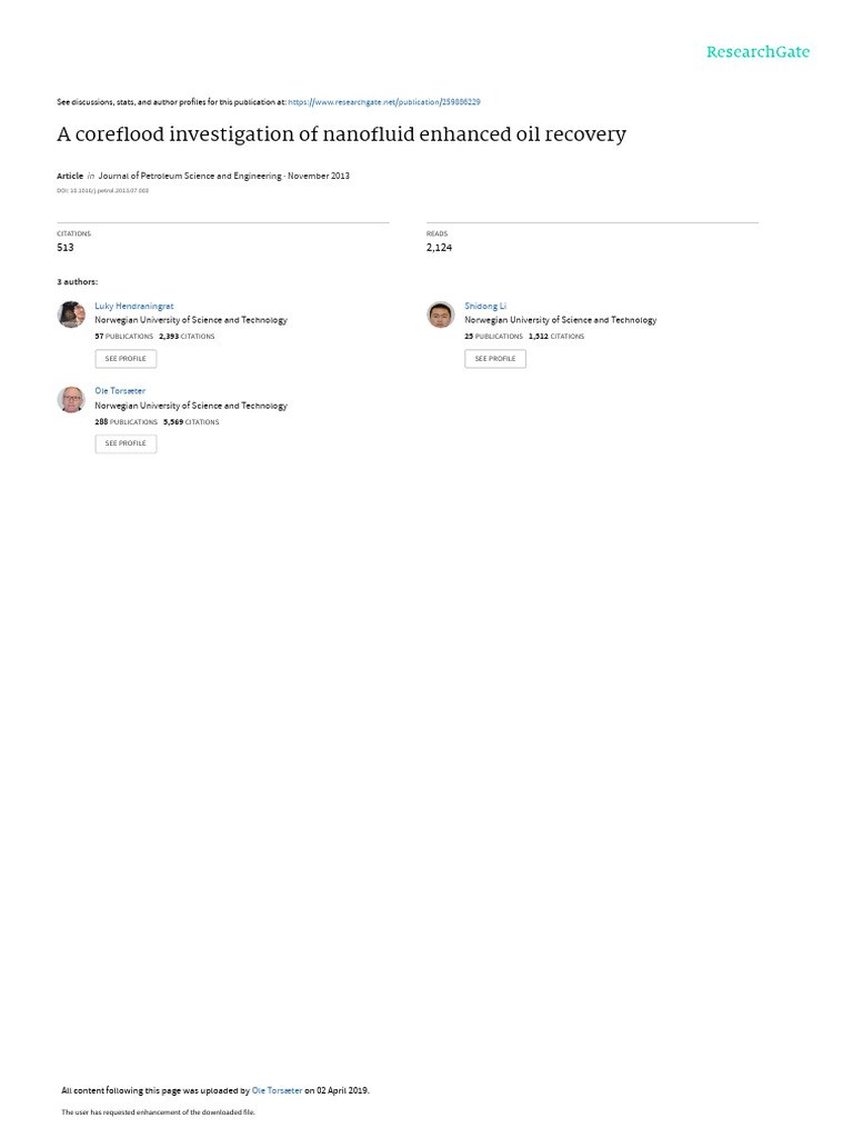 A Coreflood Investigation of Nanofluid Enhanced Oil Recovery_2013 | PDF ...