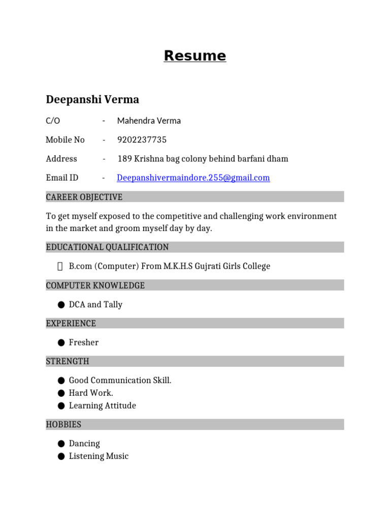 Resume: Deepanshi Verma | PDF
