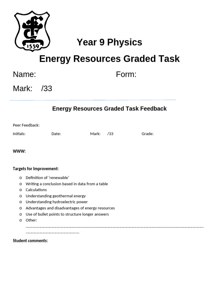 Daniel Shakeshaft - Y9 Energy Resources GAT (PEER) JB | PDF | Wind ...