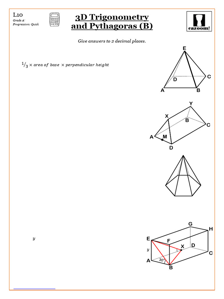 Geometry. Level 10. Trigonometry. 3D Trigonometry and Pythagoras (B) | PDF | Triangle | Tetrahedron