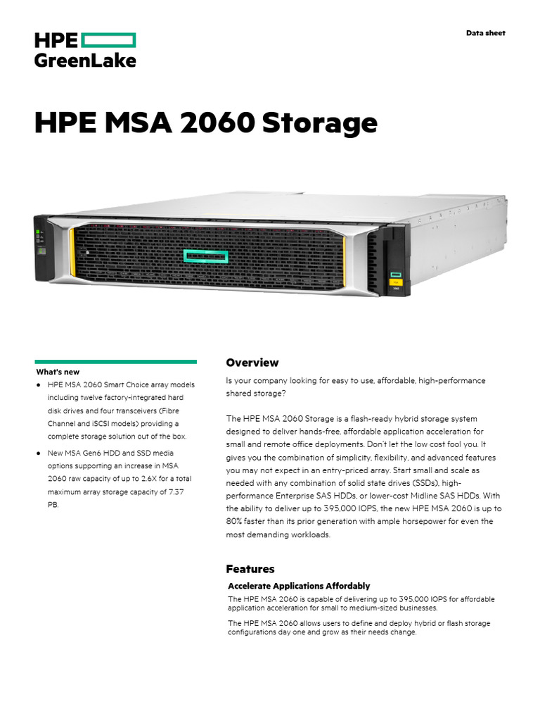 HPE MSA 2060 Storage Data Sheet-PSN1012748869IEEN | PDF | Solid State ...