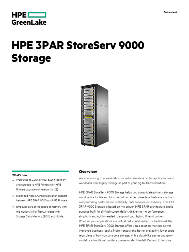 HPE 3PAR StoreServ 9000 Storage Data Sheet-PSN1009949091USEN | PDF ...