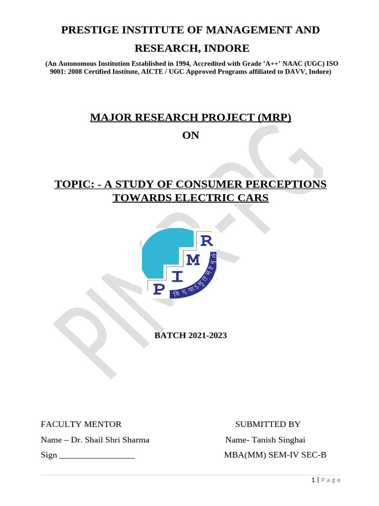 Tanish Singhai MRP Final Report-3 | PDF | Electric Vehicle | Plug In Hybrid