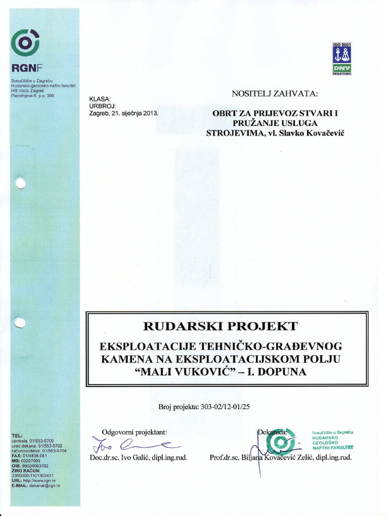 Rudarski Projekt Eksploatacije Tehnicko | PDF
