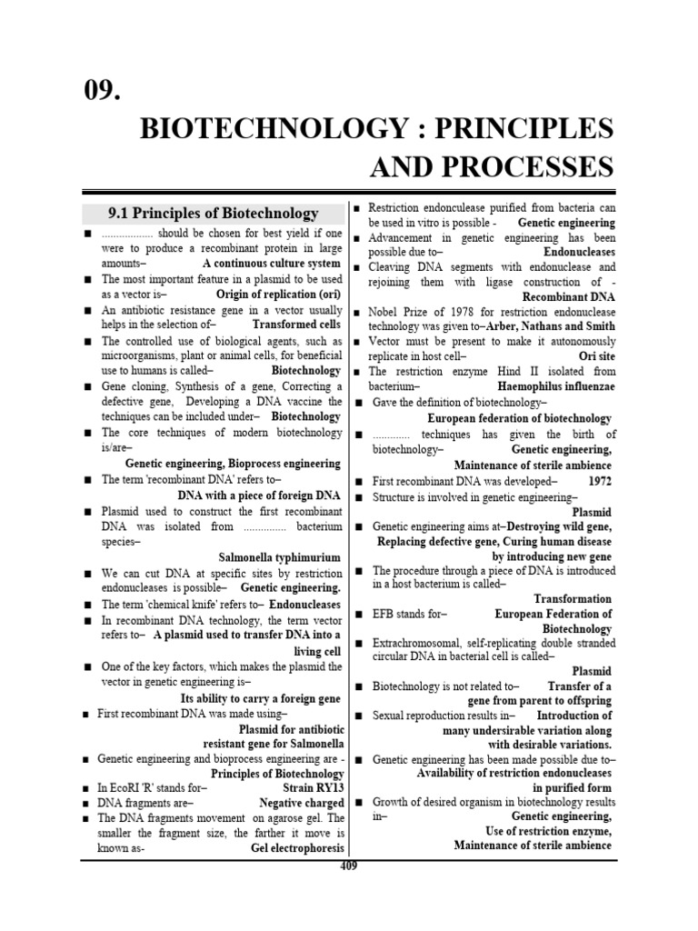 09 Biotechnology principles and processes | PDF | Molecular Cloning | Plasmid