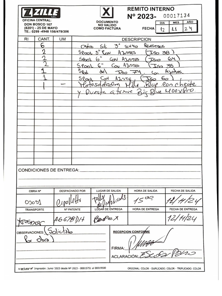 Remito de Salida 12-11-24 | PDF