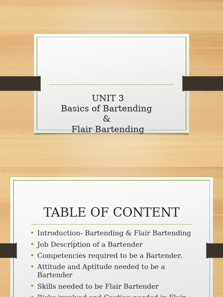 Unit 3 Basics of Bartending and Flair Bartending | PDF | Bartender