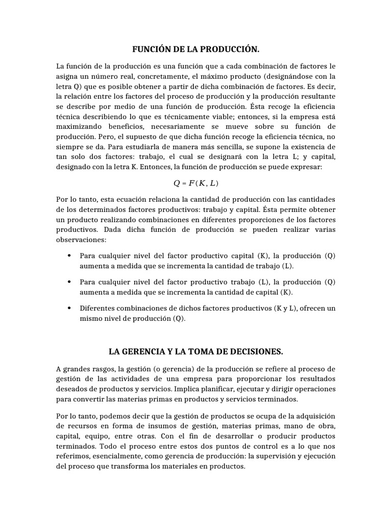 Función de La Producción | PDF | Business | Factores de producción