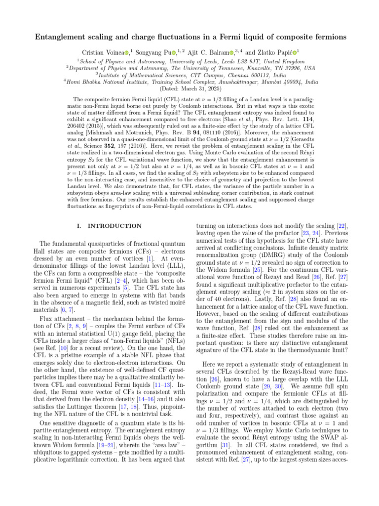 Entanglement in Composite Fermi Liquids | PDF | Physics | Theoretical ...
