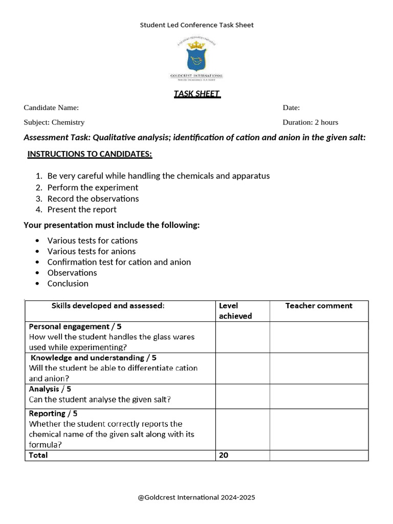 TASK SHEET For SLC | PDF