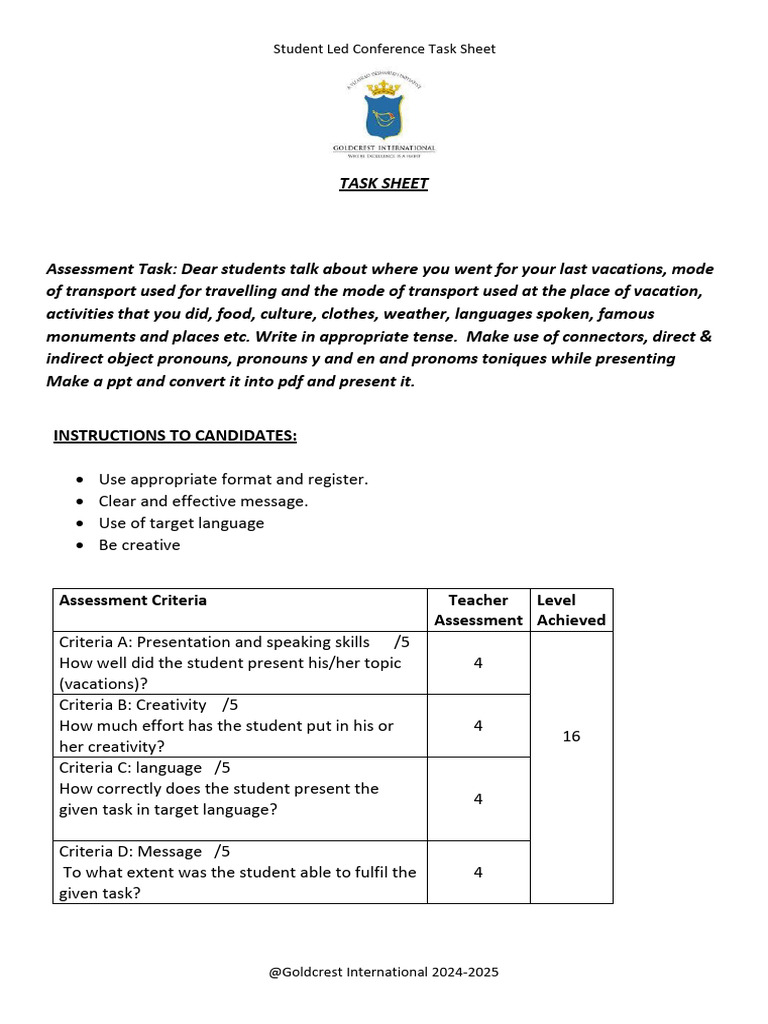 TASK SHEET for SLC - Saanvi | PDF