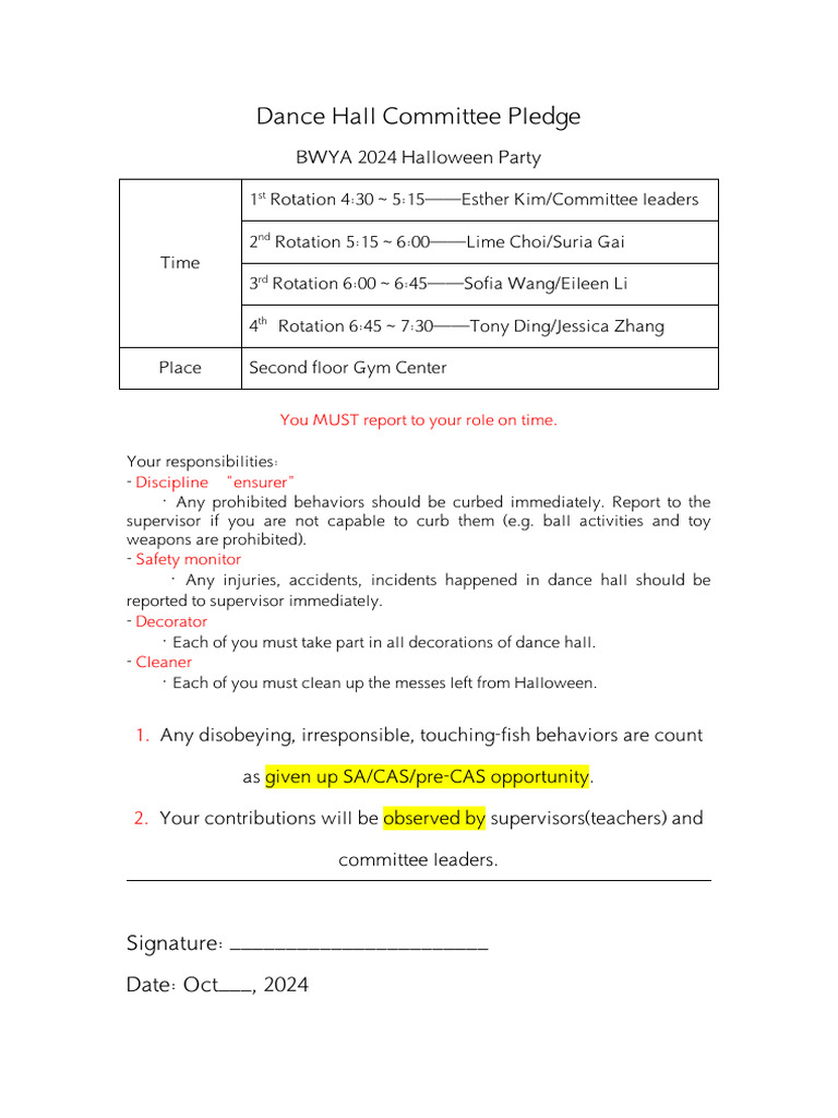 Dance Hall Committee Pledge | PDF