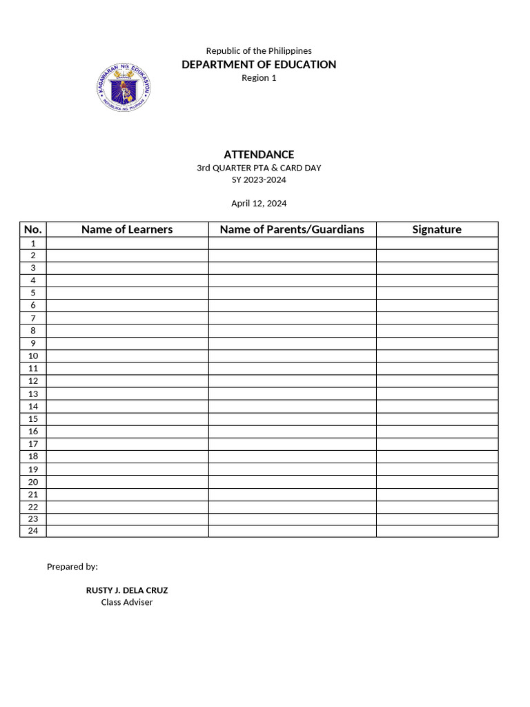 Attendance PTA and Card Day | PDF