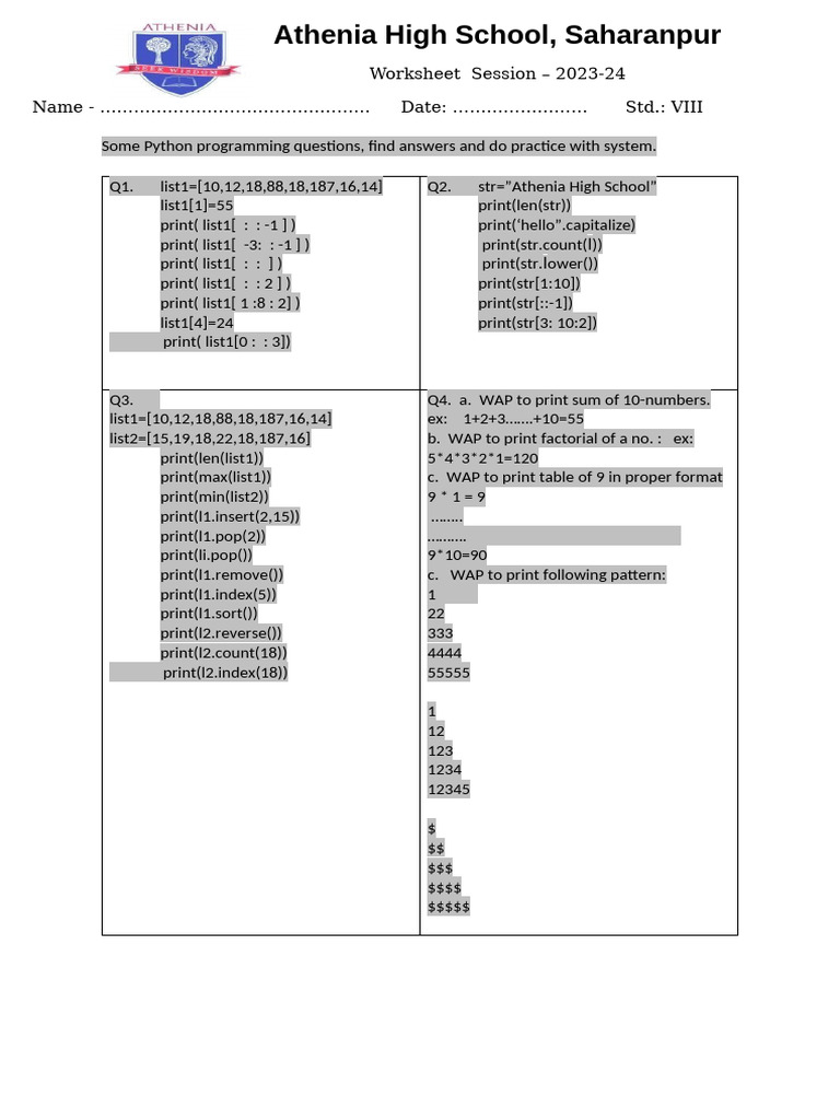 gr8 Programming Worksheet | PDF