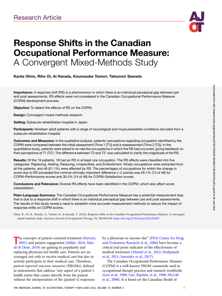 Response Shifts in The Canadian Occupational Performance Measure A ...