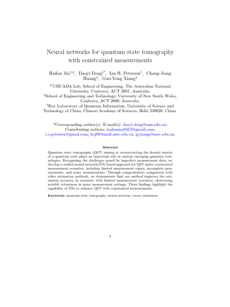 Neural networks for quantum state tomography_2111.09504v3 | PDF | Matrix (Mathematics ...