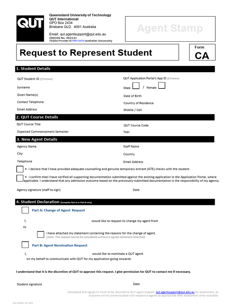 1713424193526-QUT - Change of Agent Form - Jan 2024 | PDF
