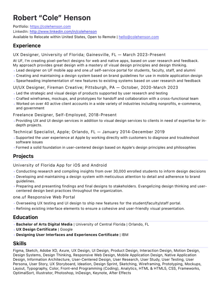 67e59942133bbf7ec7c843e6_Robert Henson Resume | PDF | User Interface Design | Design
