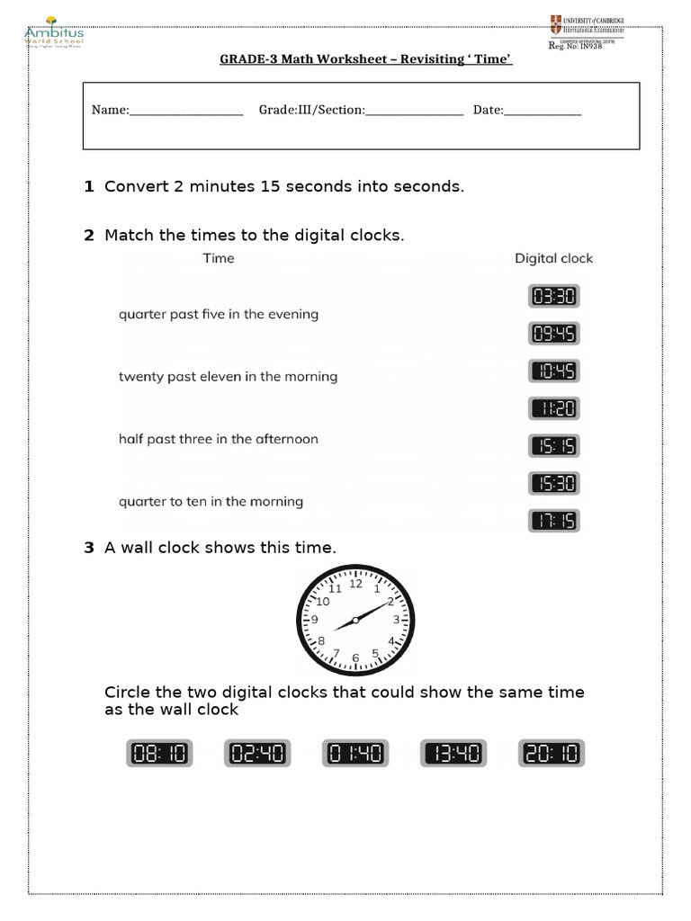 Grade 3 Math Worksheet: Time Concepts | PDF