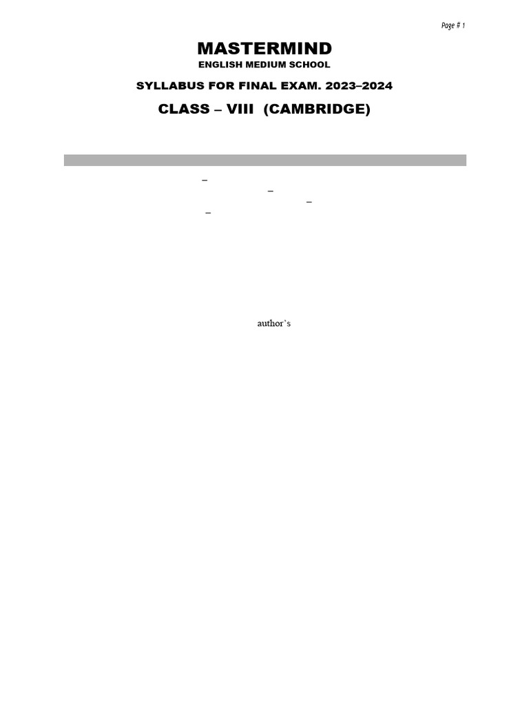 Viii - Cambridge - Final Term Syllabus - Uttara - 2023-2024 | PDF | Chemistry | Economics