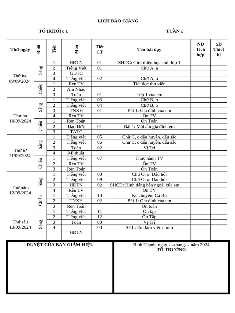 KHBD Tuan 1 Lop 1B | PDF