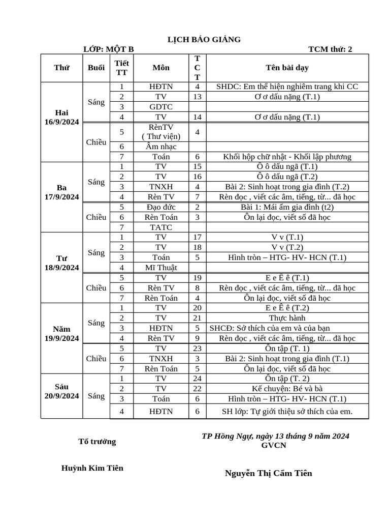 KHBD TUAN 2 LOP 1B | PDF