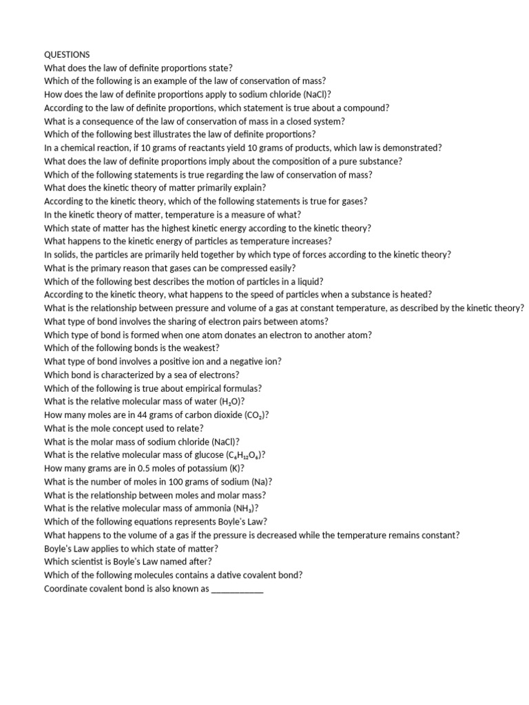 Chem SS1 2ND Term Obj | PDF | Gases | Mole (Unit)