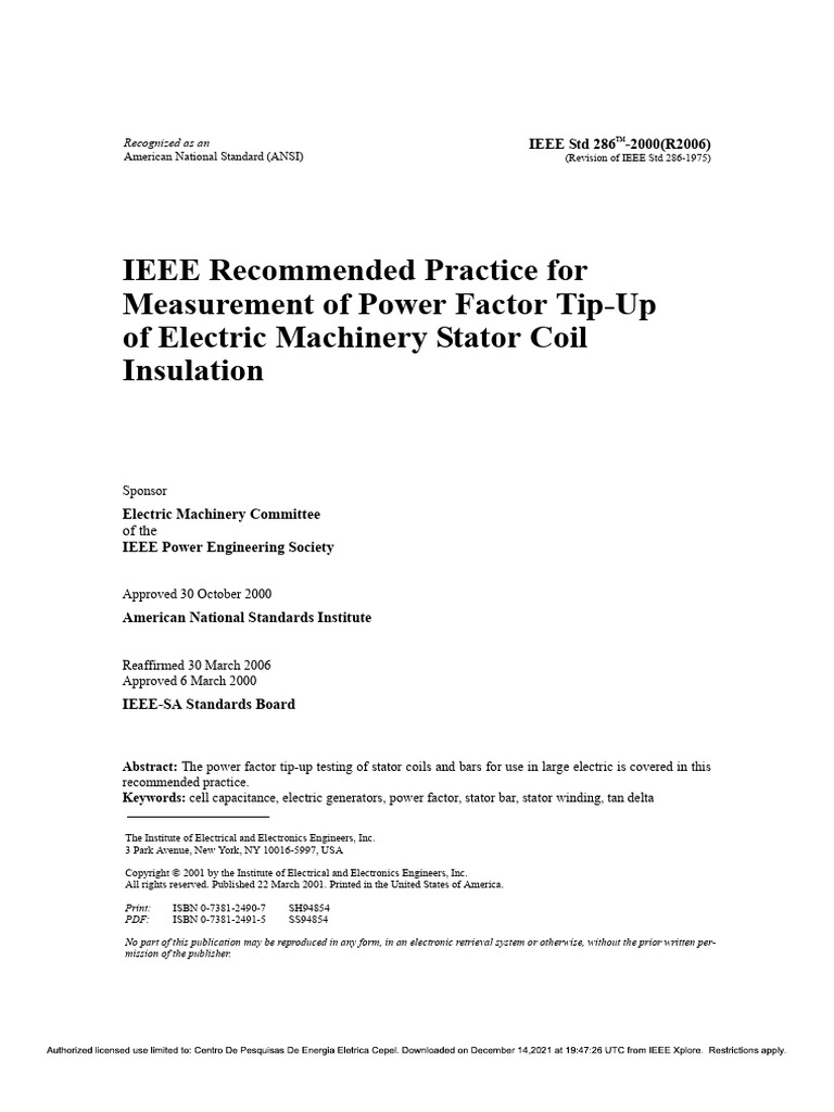 IEEE 286-2000 Power Factor Testing Guide | PDF